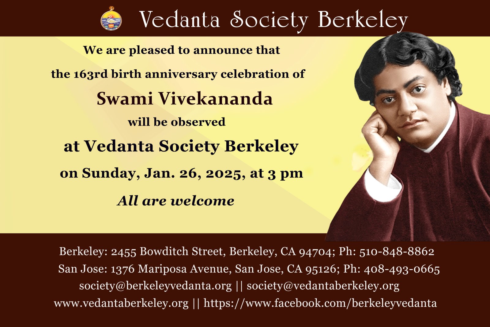 Swami Vivekananda’s 163rd Birth Anniversary Celebration - Vedanta ...