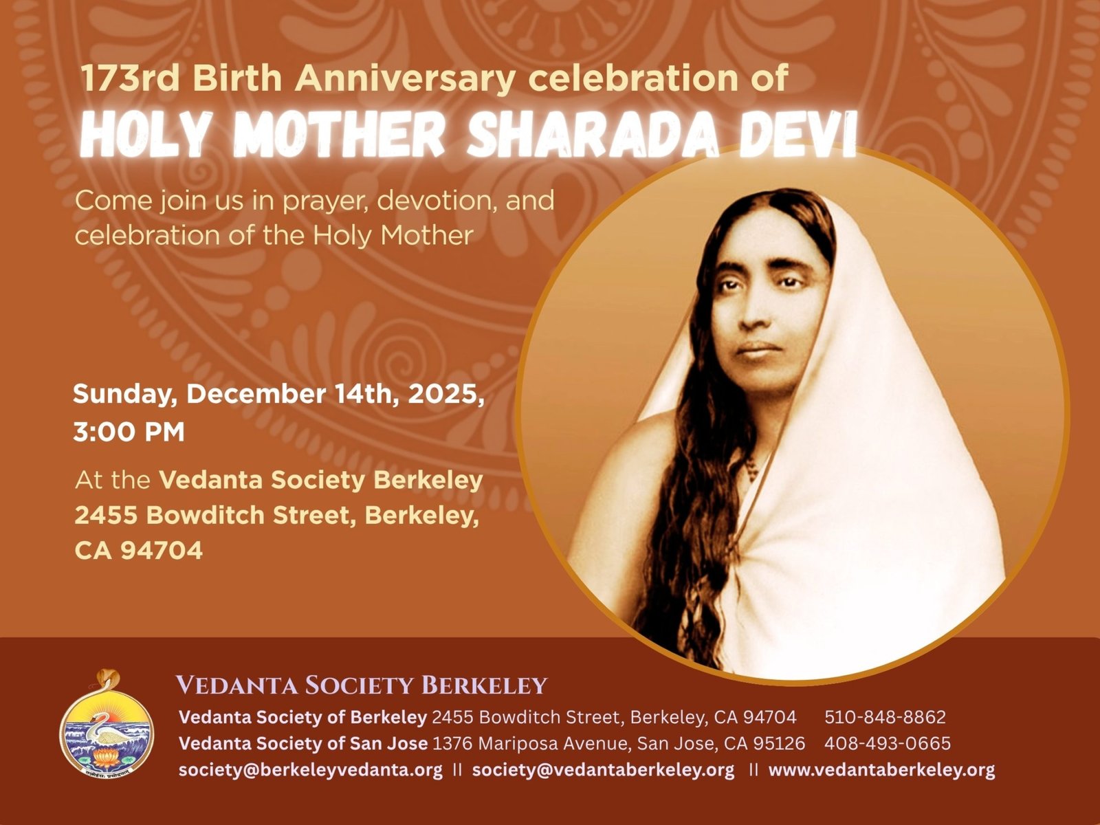 173rd Birth Anniversary Celebration of Holy Mother Sharada Devi ...